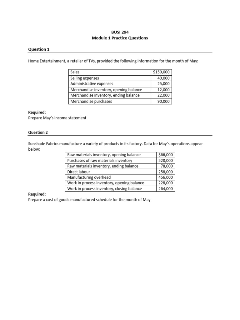 Module 1 Practice Problems | PDF | Cost Of Goods Sold | Inventory Module 1 Practice Problems | PDF | Cost Of Goods Sold | Inventory