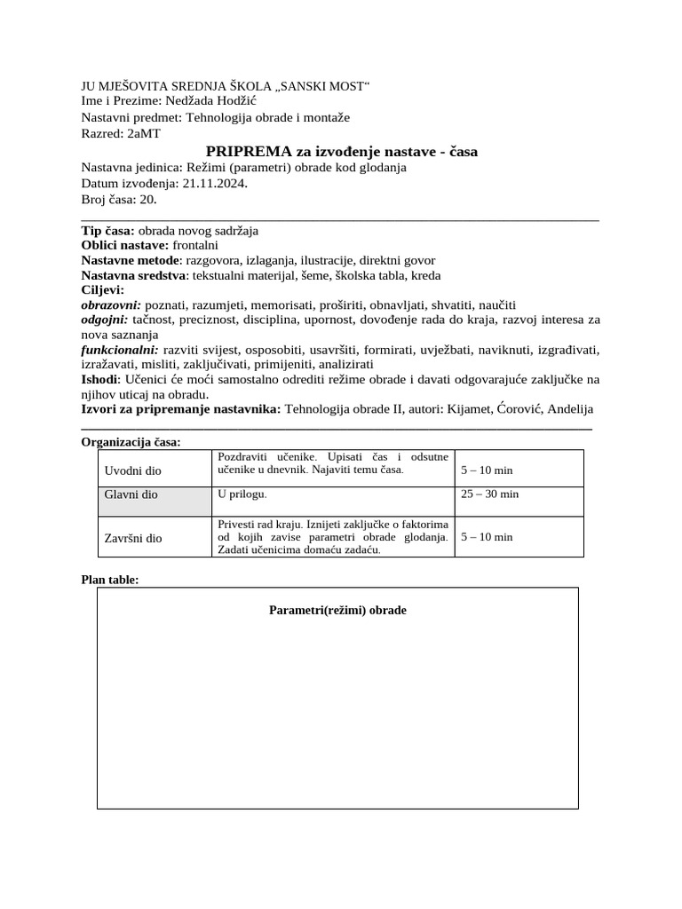 Priprema Toim Rezimi Obrade Glodanje | PDF