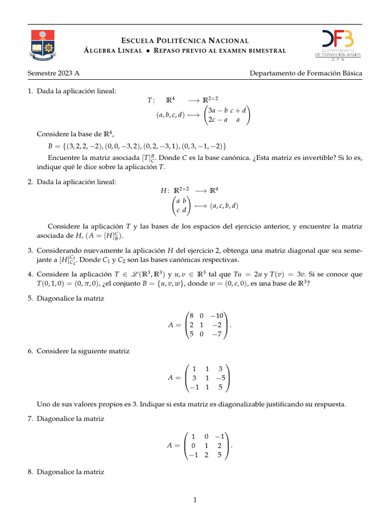 Repaso de Álgebra Lineal: Matrices y Aplicaciones | PDF | Valores propios y vectores propios ...