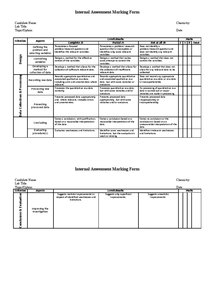 IB Chemistry IA Rubric | PDF | Quantitative Research | Data