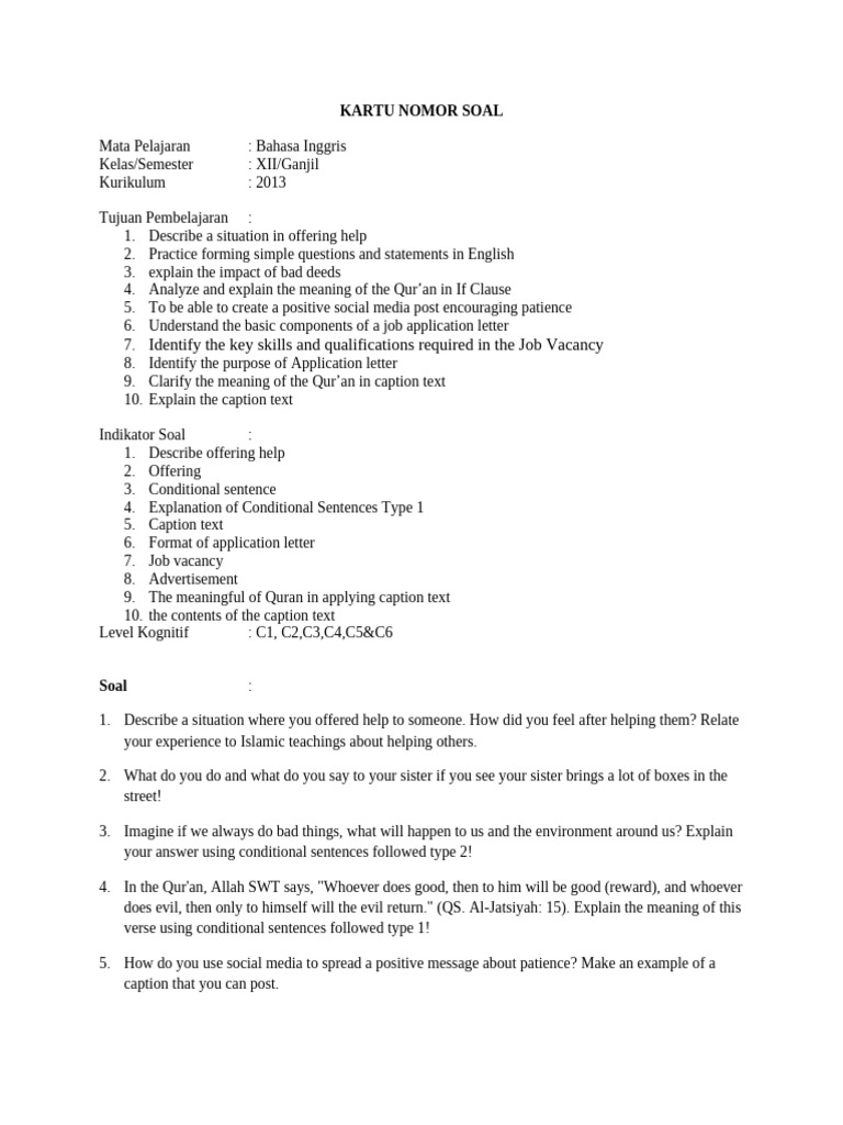 KARTU SOAL B.INGGRIS_DAFA 2024 - Copy | PDF | Knowledge | Faith