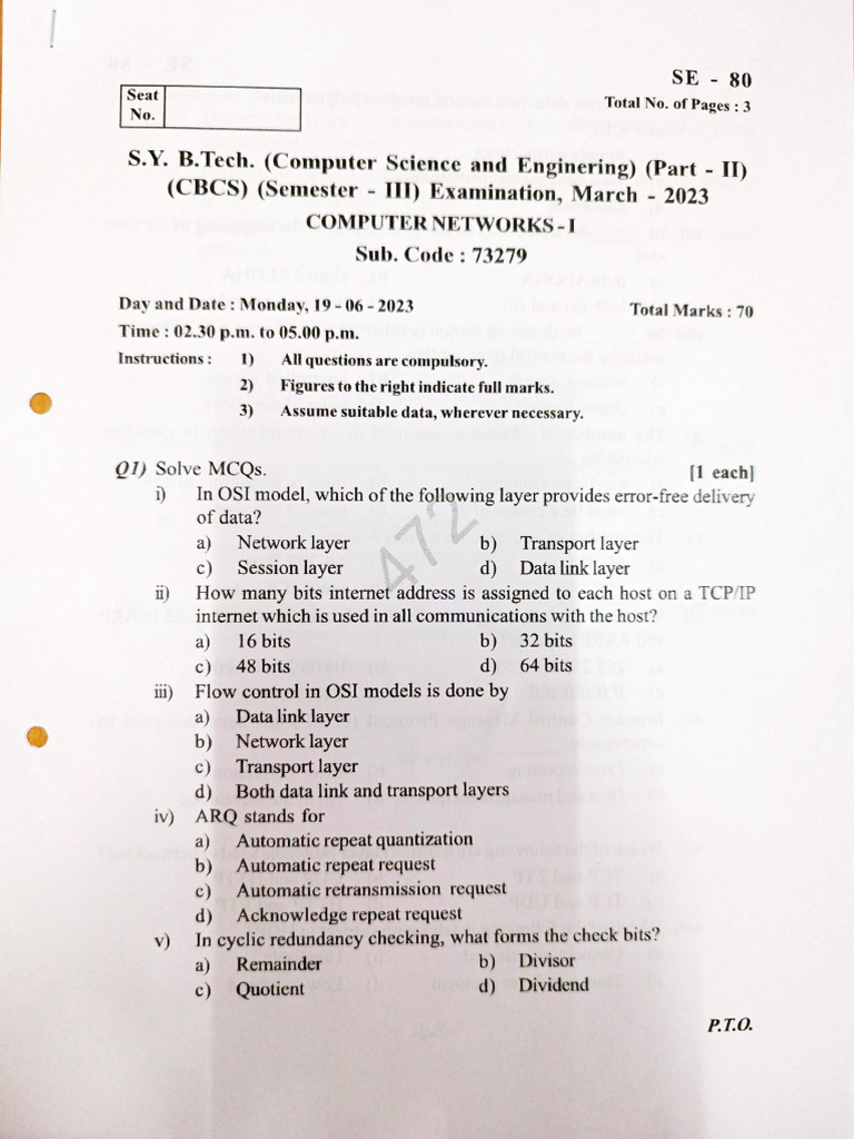 CN -I June 2023 | PDF | Transmission Control Protocol | Computer Network