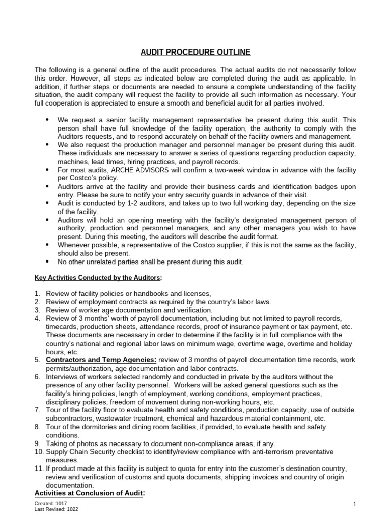 Costco Audit Procedure and Checklist (October 2022) | PDF | Employment ...