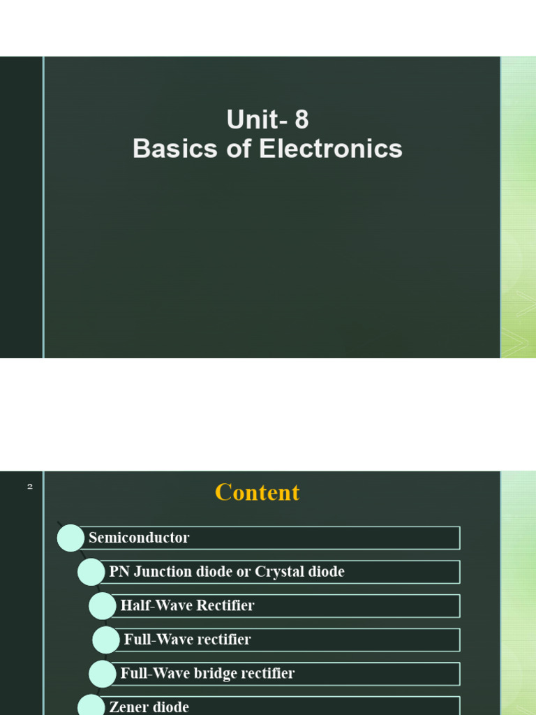 Unit-8 - Basics of Electronics | PDF | Rectifier | Bipolar Junction Transistor