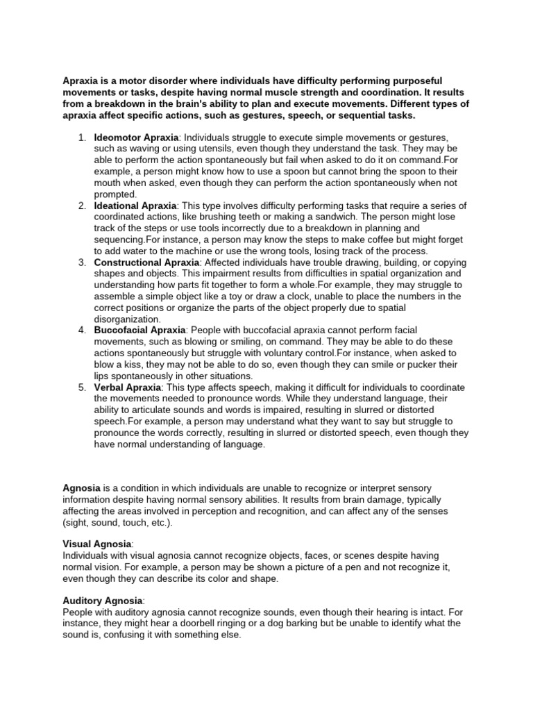 Apraxia and Ataxia and Body Schema Percetopn | PDF | Vestibular System ...