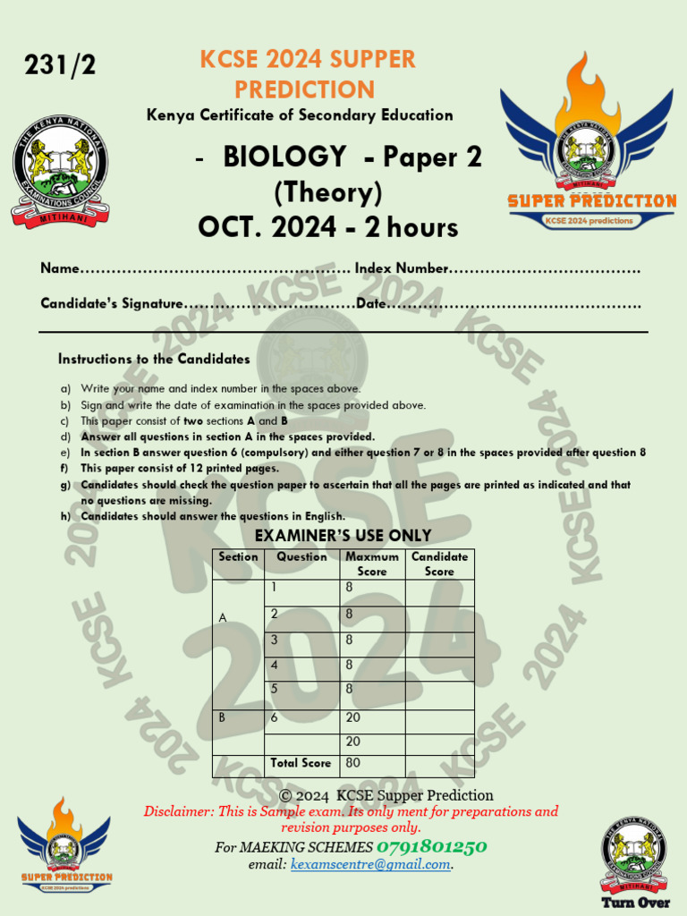 KCSE 2024-2025 SUPPER PREDICTIONS BIO PP2 | PDF
