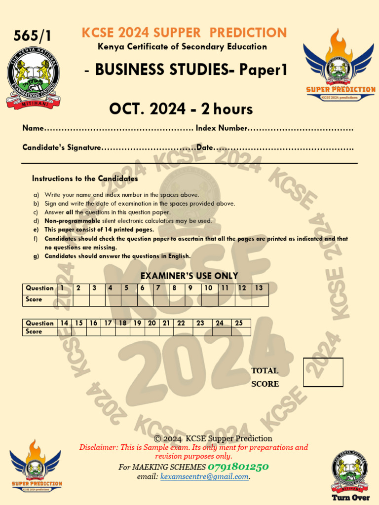 Kcse 2024-2025 Supper Predictions BST PP1 | PDF | Economies | Money
