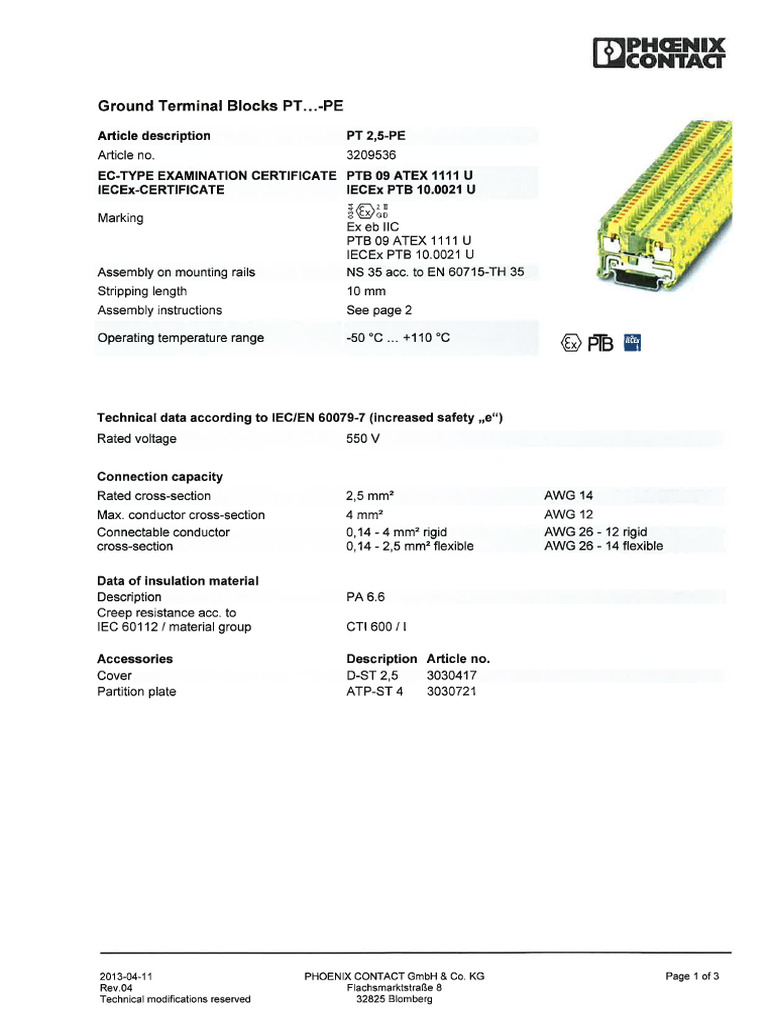 PXC 1001 PT2,5-PE GB | PDF