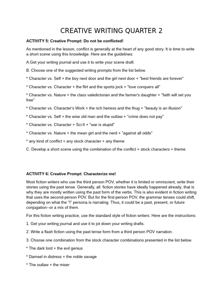 CREATIVE-WRITING-QUARTER-2-ACTIVITY-5-AND-6 | PDF | Narration
