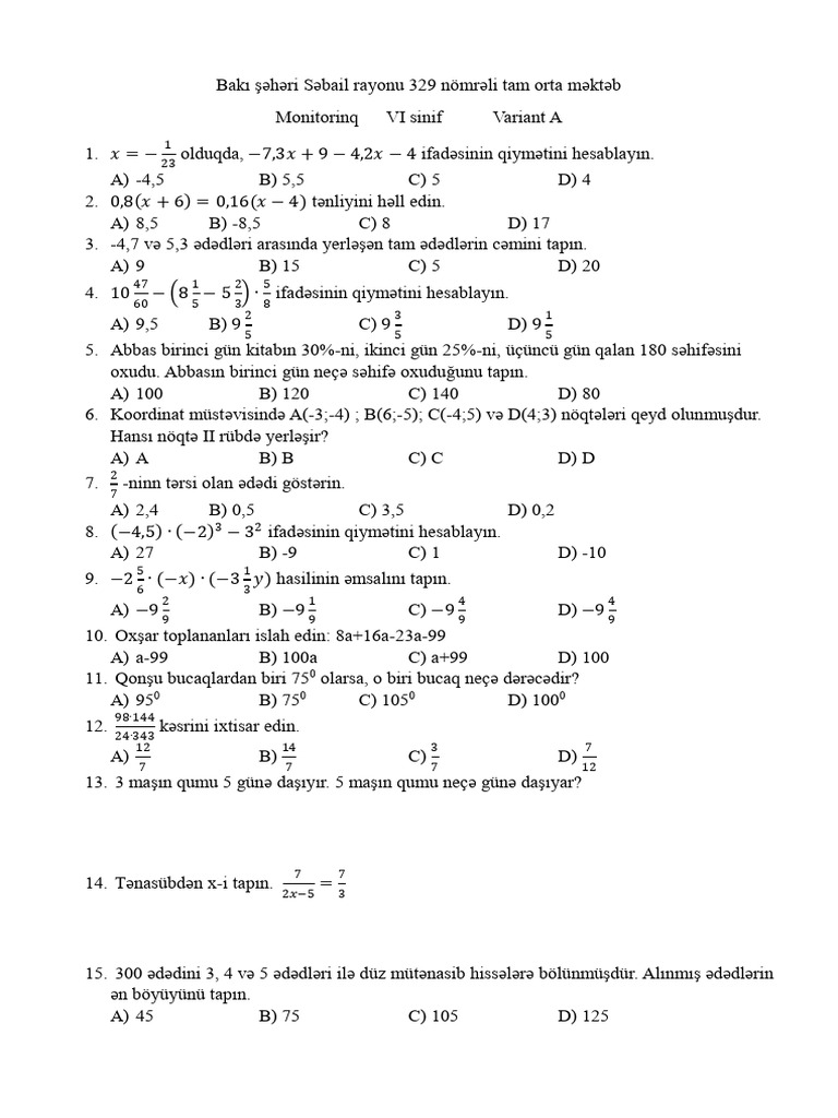 6-Cı Sinif Monitorinq | PDF
