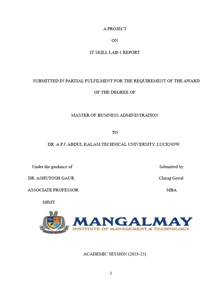 IT Skills Lab-1 MBA Project Report | PDF | Operating System | Input/Output
