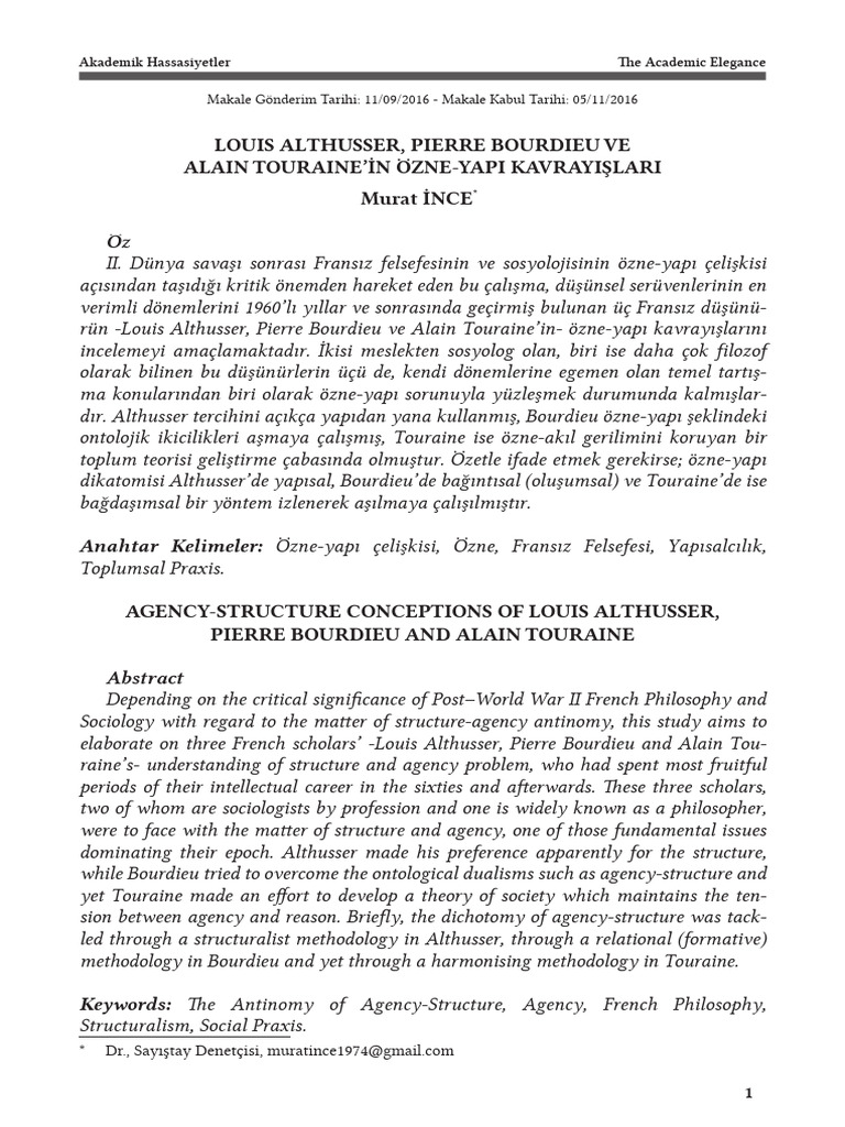 Louis Althusser, Pierre Bourdieu Ve Alain Touraine | PDF