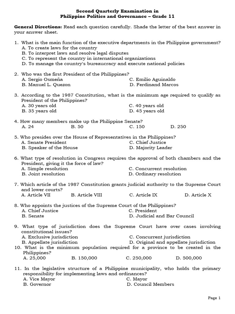 PPG 2ND Quarter Exam | PDF | World Politics | President Of The Philippines