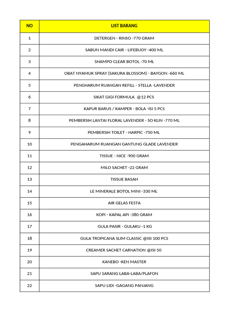 Excel Orderan Sembako | PDF
