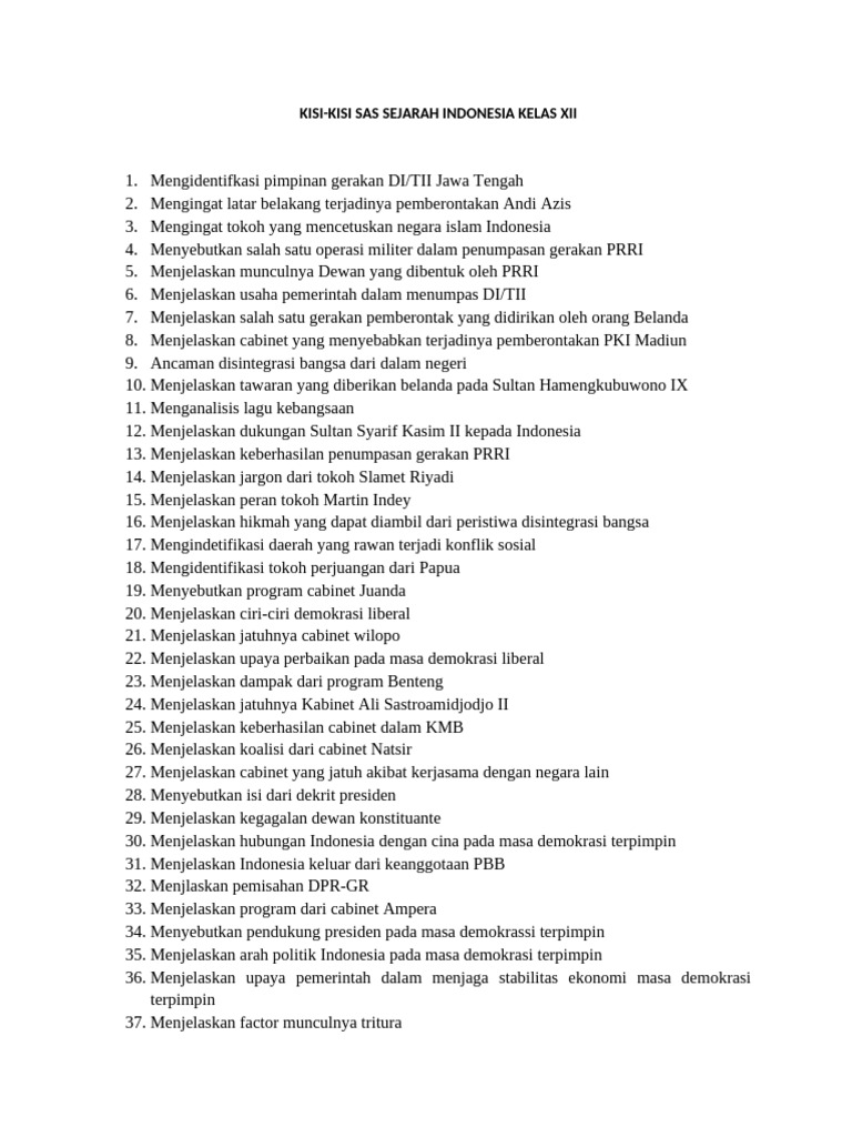 KISI2 SAS SEJARAH INDONESIA KELAS XII | PDF