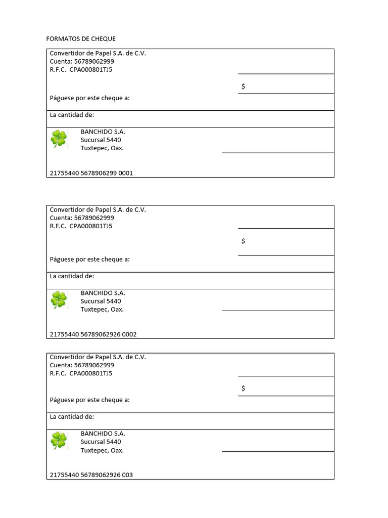 FORMATOS de CHEQUE Convertidor de Papel | PDF