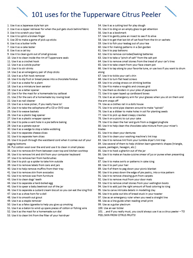 101 Uses For The Tupperware Citrus Peeler | PDF