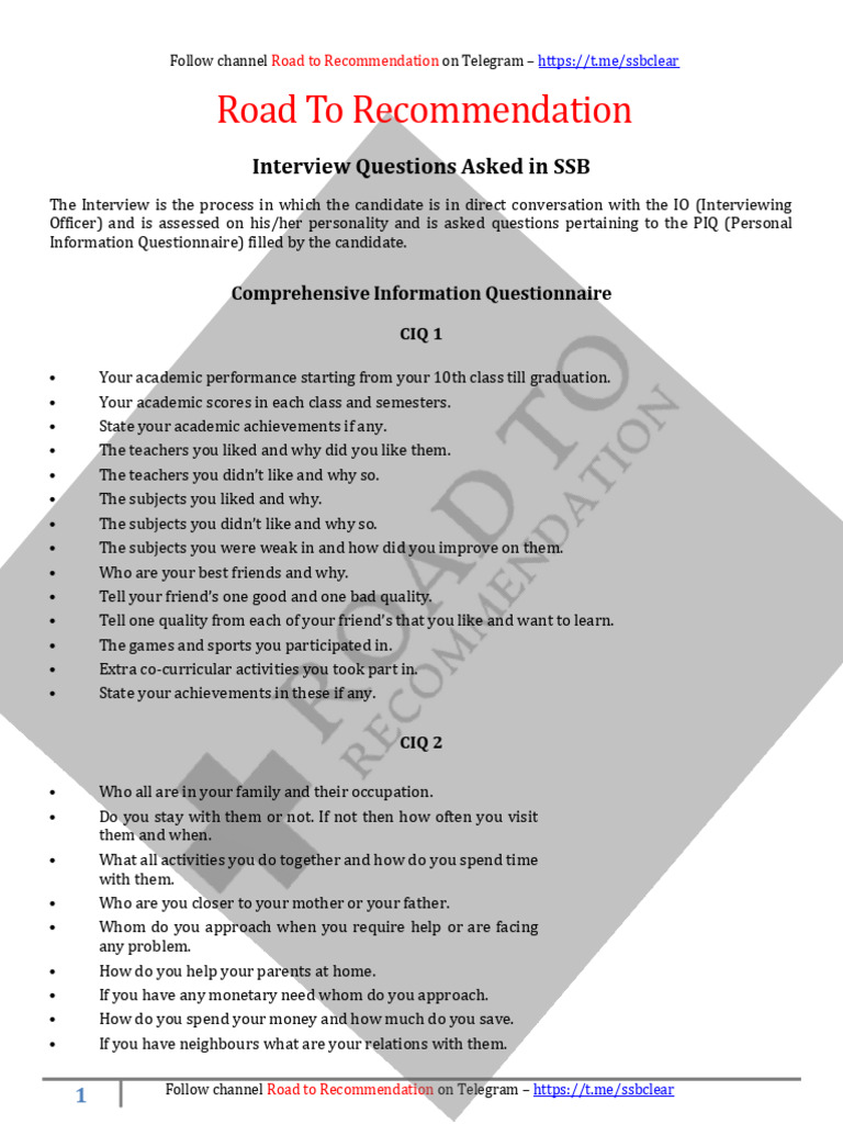 Interview Questions Asked in SSB | PDF