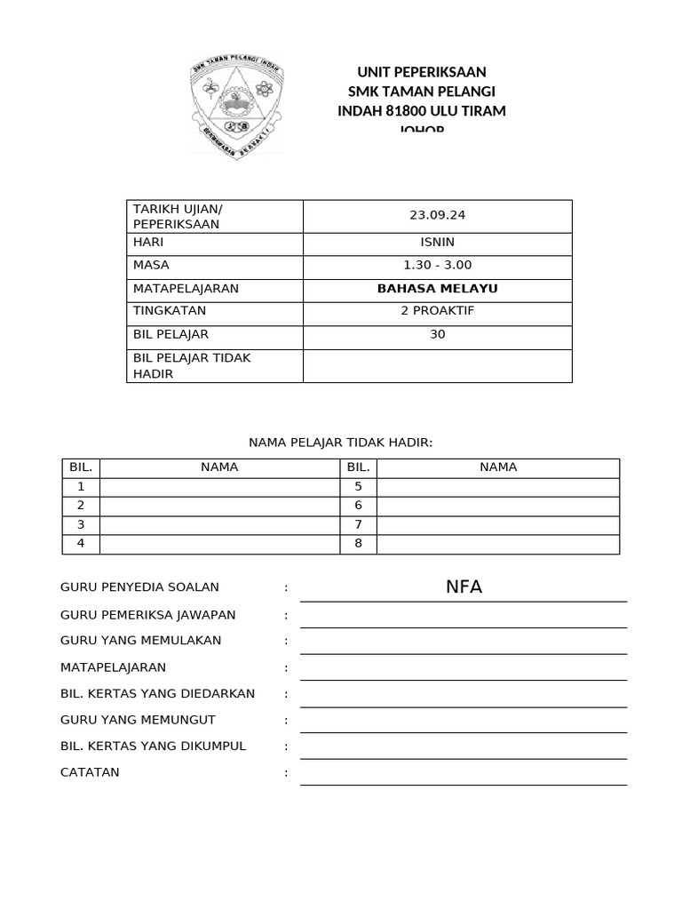 Cover Depan Unit Peperiksaan - BM | PDF