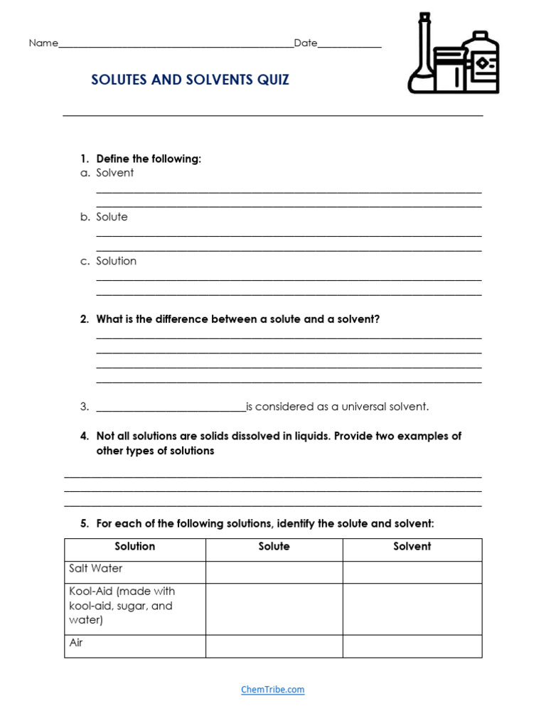 Solutes and Solvents Worksheet Compressed | PDF | Solubility | Water