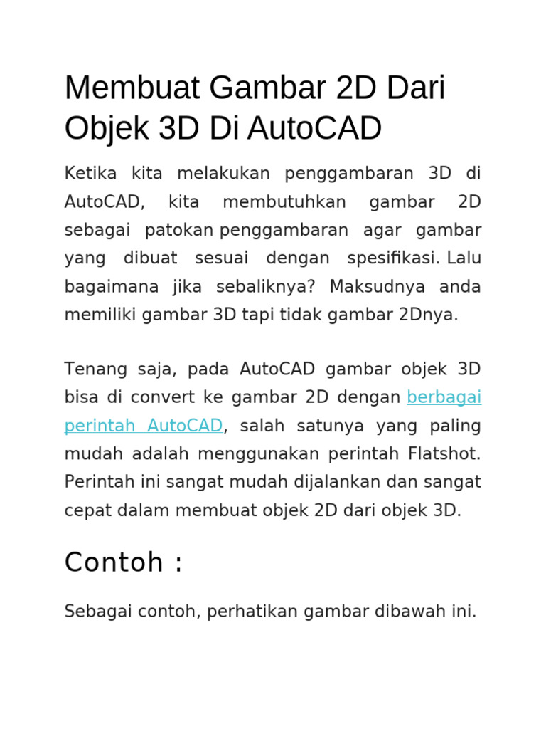 Mengonversi Objek 3D ke 2D di AutoCAD | PDF