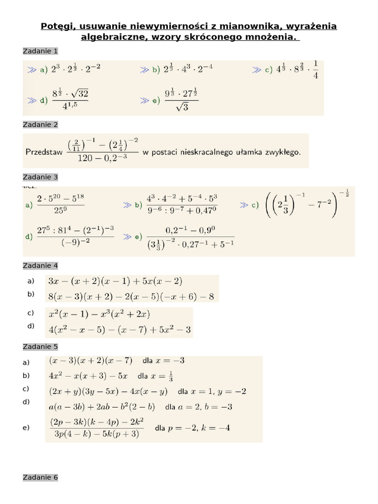 22 Potęgi Wyrażenia Algebraiczne Wzory Skróconego Mnożenia