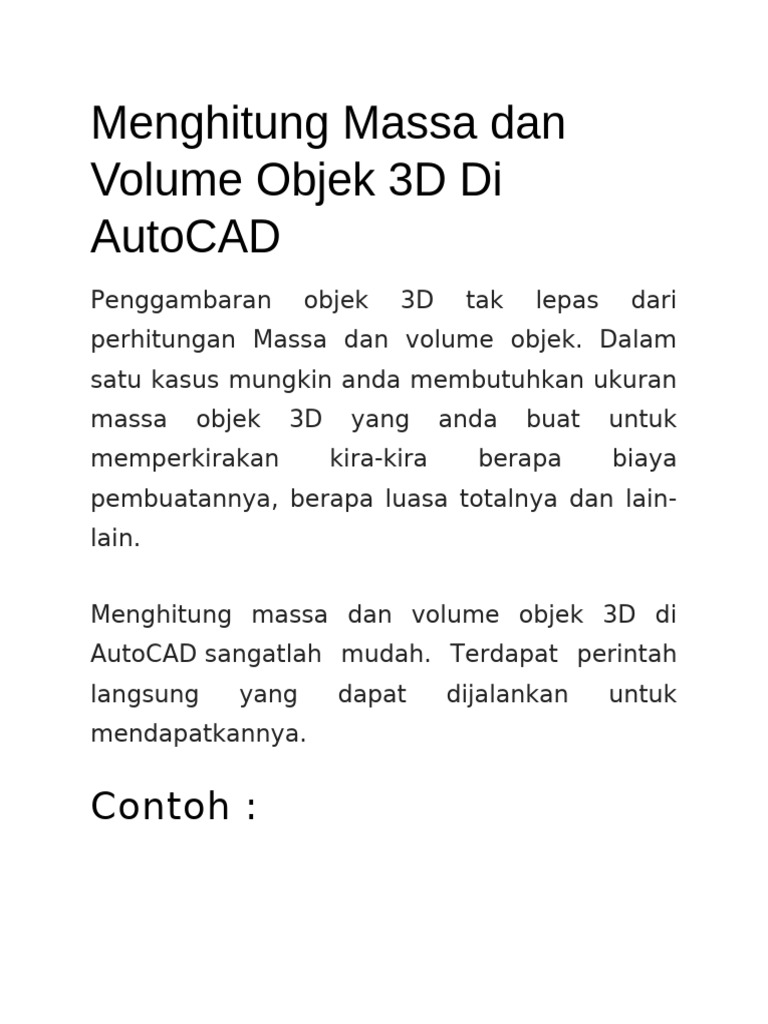 Menghitung Massa dan Volume 3D di AutoCAD | PDF