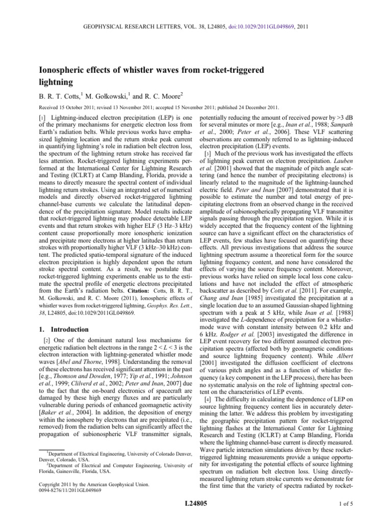 11 2011GL049869 | PDF | Ionosphere | Lightning