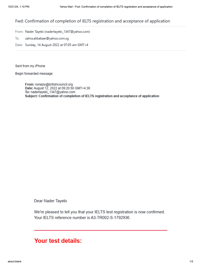 Yahoo Mail - FWD - Confirmation of Completion of IELTS Registration and ...