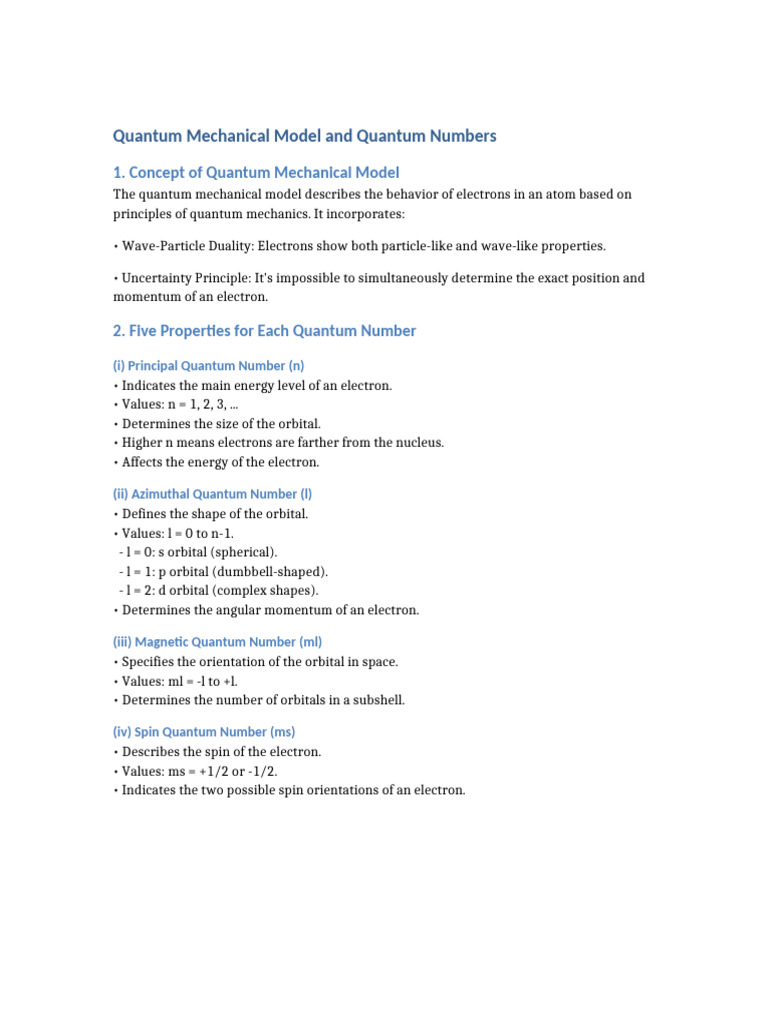 Quantum Mechanical Model Assignment | PDF