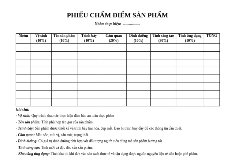 Phieu Cham Diem (Nhap Mon CNCB) | PDF