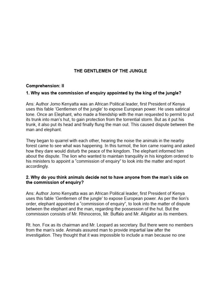 The Gentlemen of The Jungle Notes | PDF | Elephant | Satire