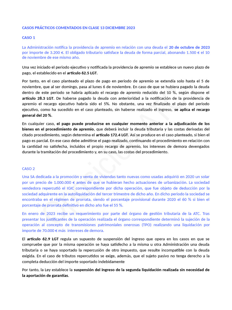 Casos Prácticos LGT | PDF | Estatuto de limitaciones | Ley común