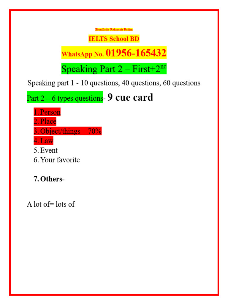 BA - Speaking Part 2 - First + Second Class+ 3rd Class | PDF ...
