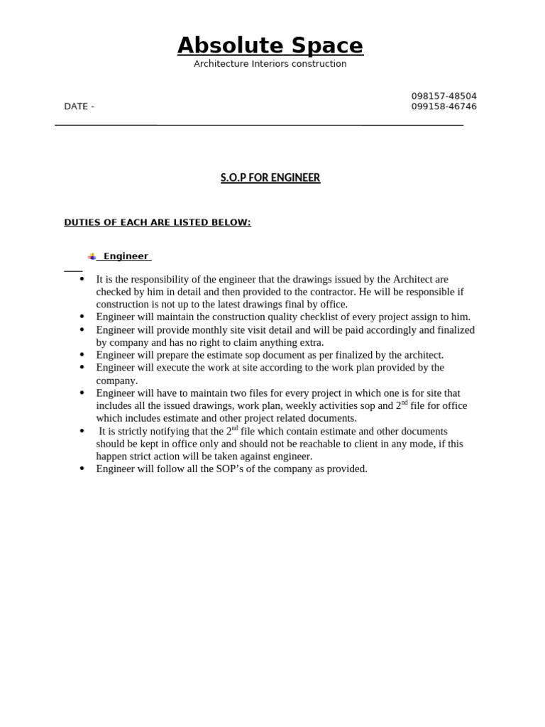 project engineer sop | PDF