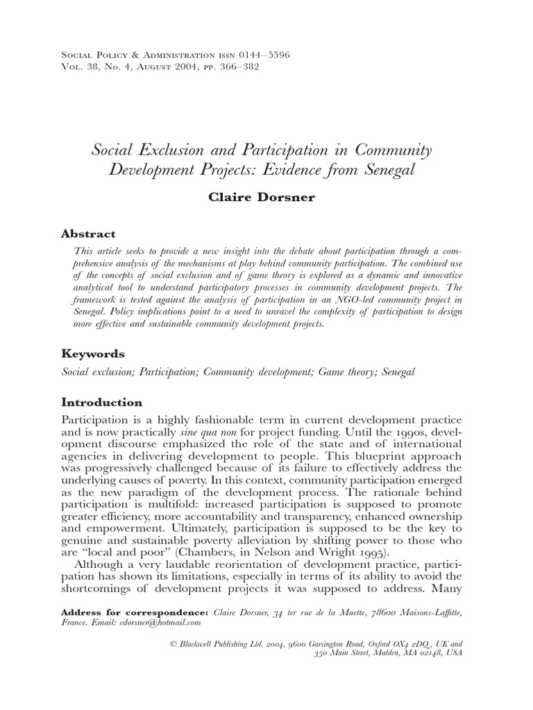 SOCIAL Exclusion and Participation CBO | PDF | Social Exclusion | Game ...