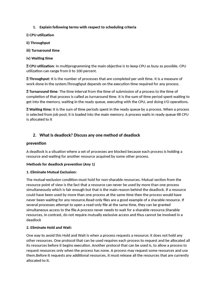 Explain Following Terms With Respect To Scheduling Criteria | PDF | Process (Computing ...