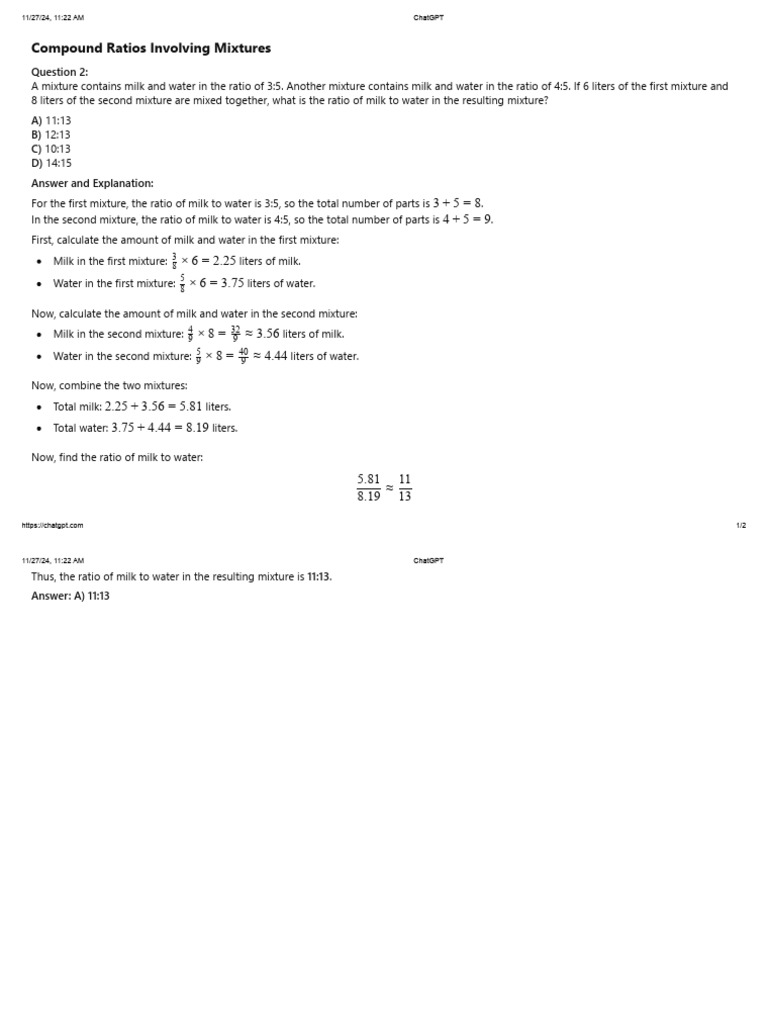 Compound Ratios Involving Mixtures | PDF