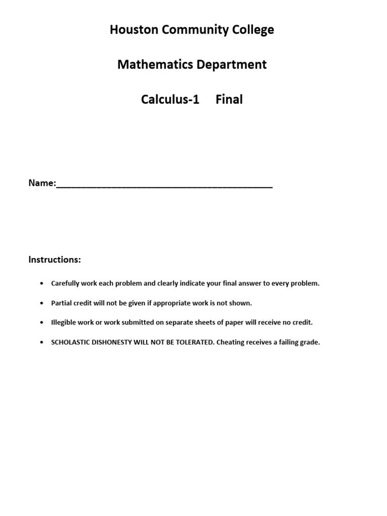 Cal-1 MATH 2413 Final | PDF | Derivative | Elementary Mathematics