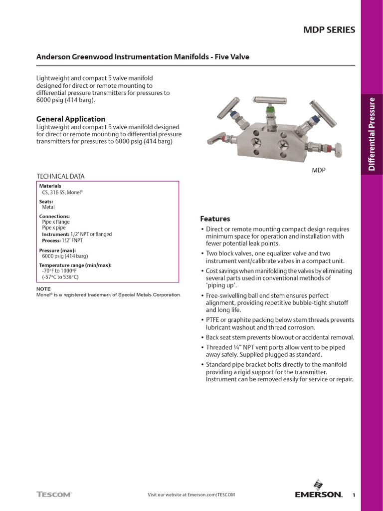 Catalog Model Mdp Differential Pressure Manifolds Tescom Agi en 5376670 ...