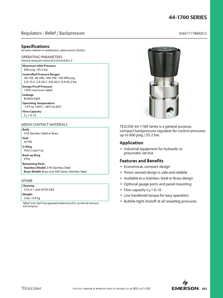 Catalog Series 44 1700 Compact Backpressure Regulator Tescom en 5322238 ...