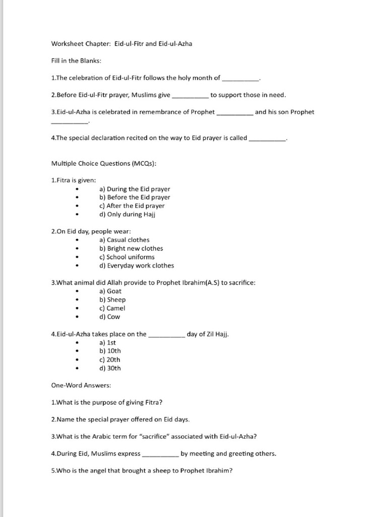 Islamiat Worksheets Grade 5 | PDF