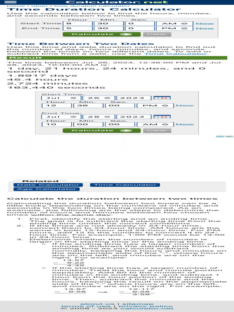 Time Duration Calculator Pdf