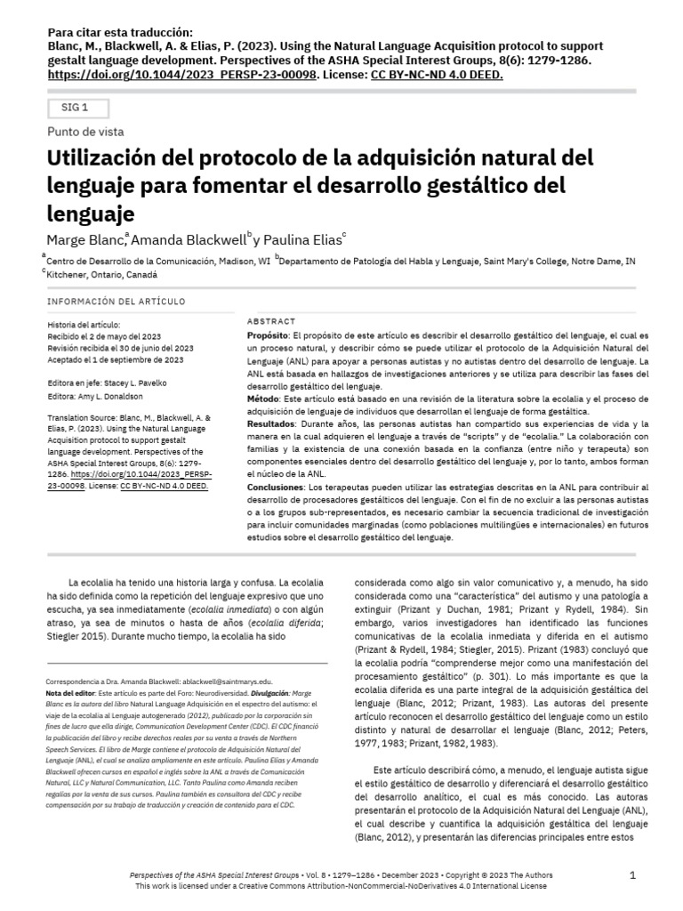 Utilización Del Protocolo de La Adquisición Natural Del Lenguaje para Fomentar El Desarrollo ...