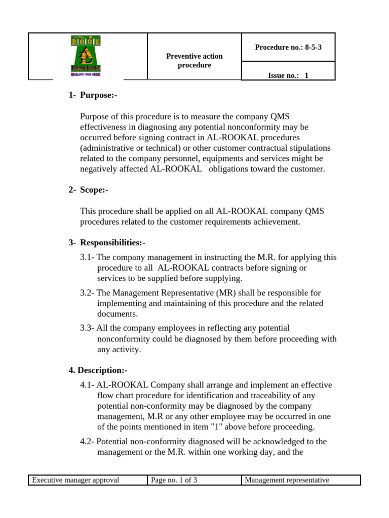 preventive action procedure 8_5_3 | PDF | Business