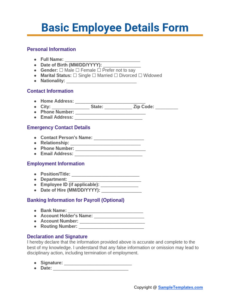 Basic Employee Details Form | PDF