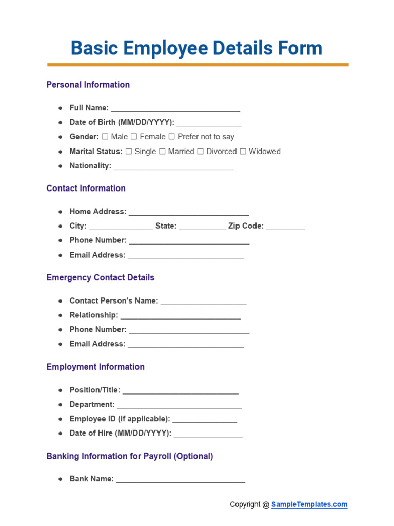 Basic Employee Details Form | PDF