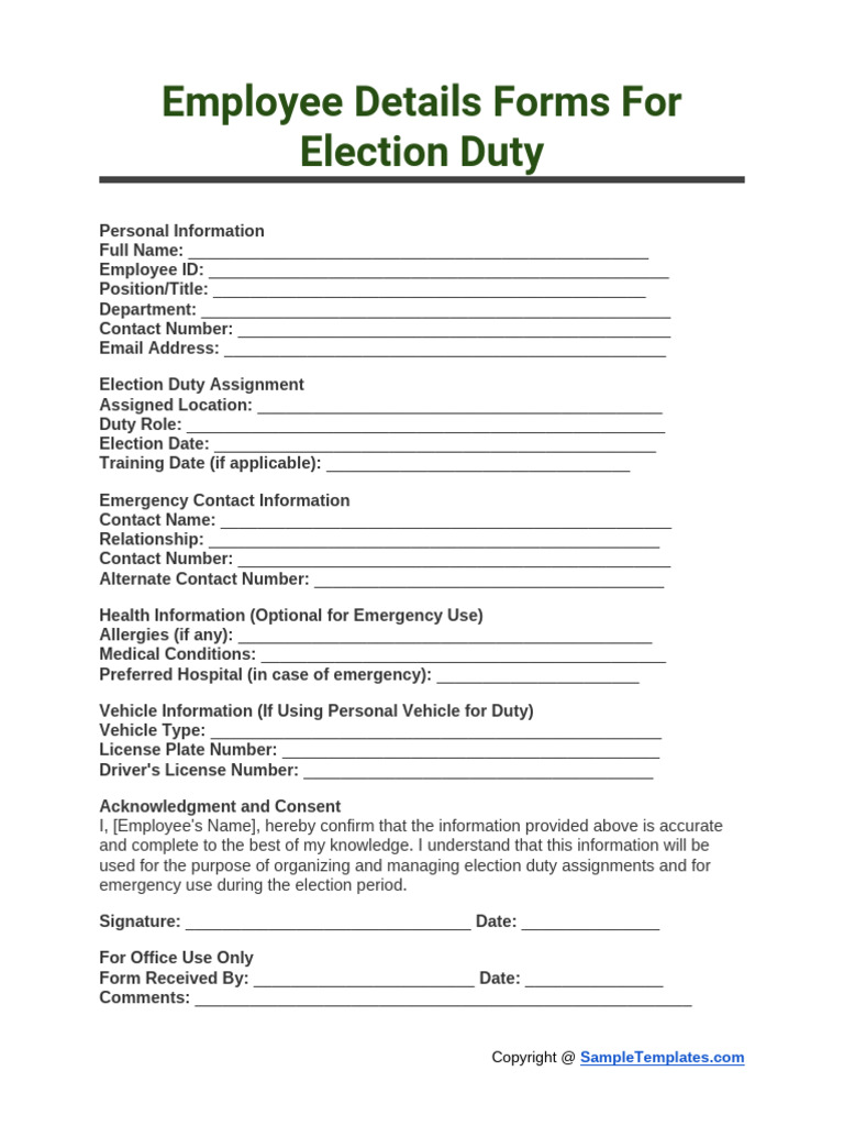 Employee Details Forms For Election Duty | PDF