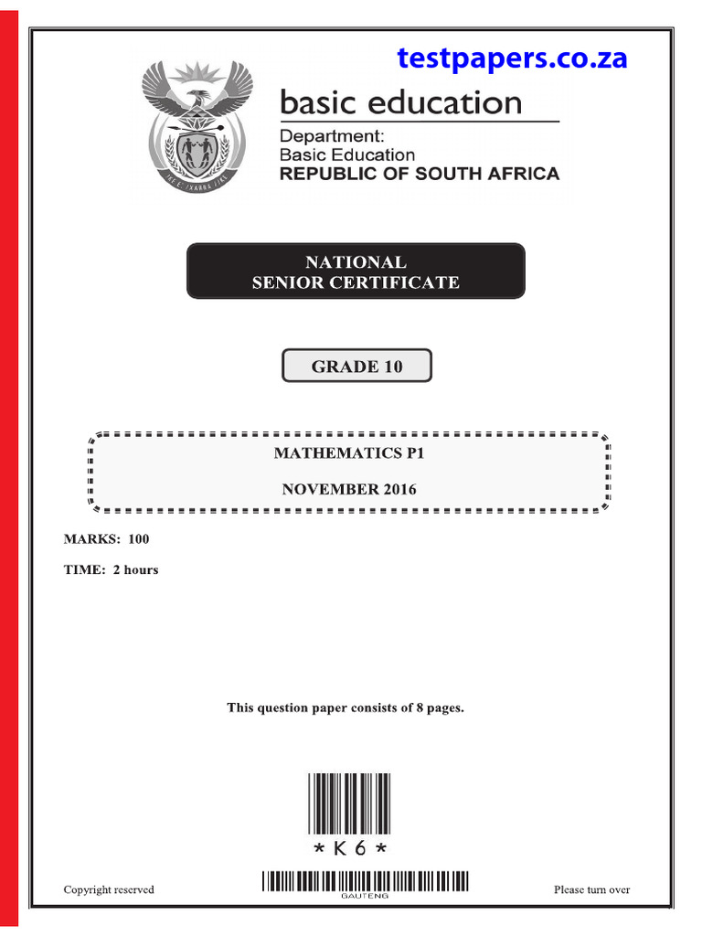 Gr10 Math P1 (English) November 2016 Question Paper | PDF