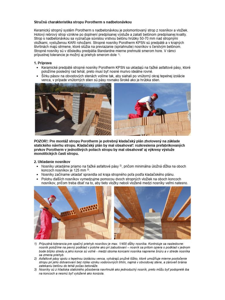 Strop Porotherm s nadbetonávkou - Návod na montáž-1 | PDF